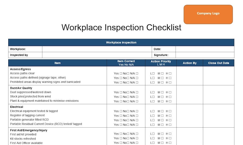 Comprehensive Workplace Inspection Checklist Template | Workplace ...