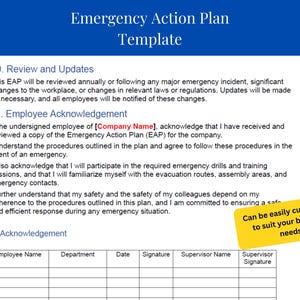 Editable Emergency Action Plan Template: Workplace Safety (6-page ...