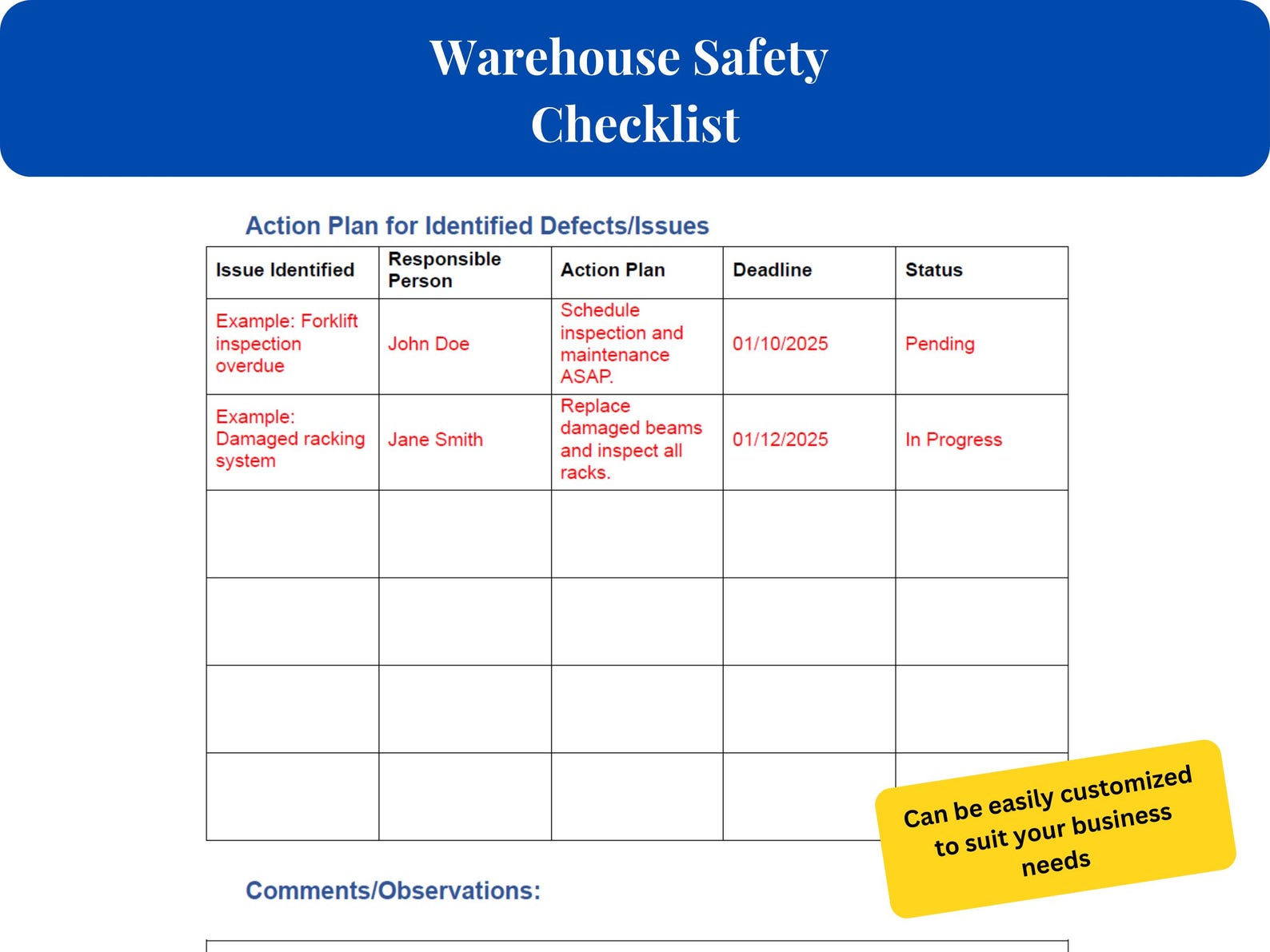 Warehouse Safety Checklist Template | Comprehensive H&S Audit Tool ...