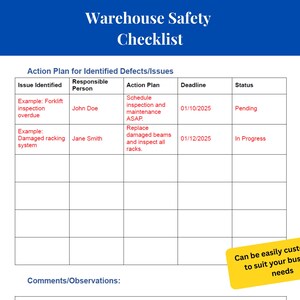 Warehouse Safety Checklist Template: OSHA Compliance Audit (word, A4 ...
