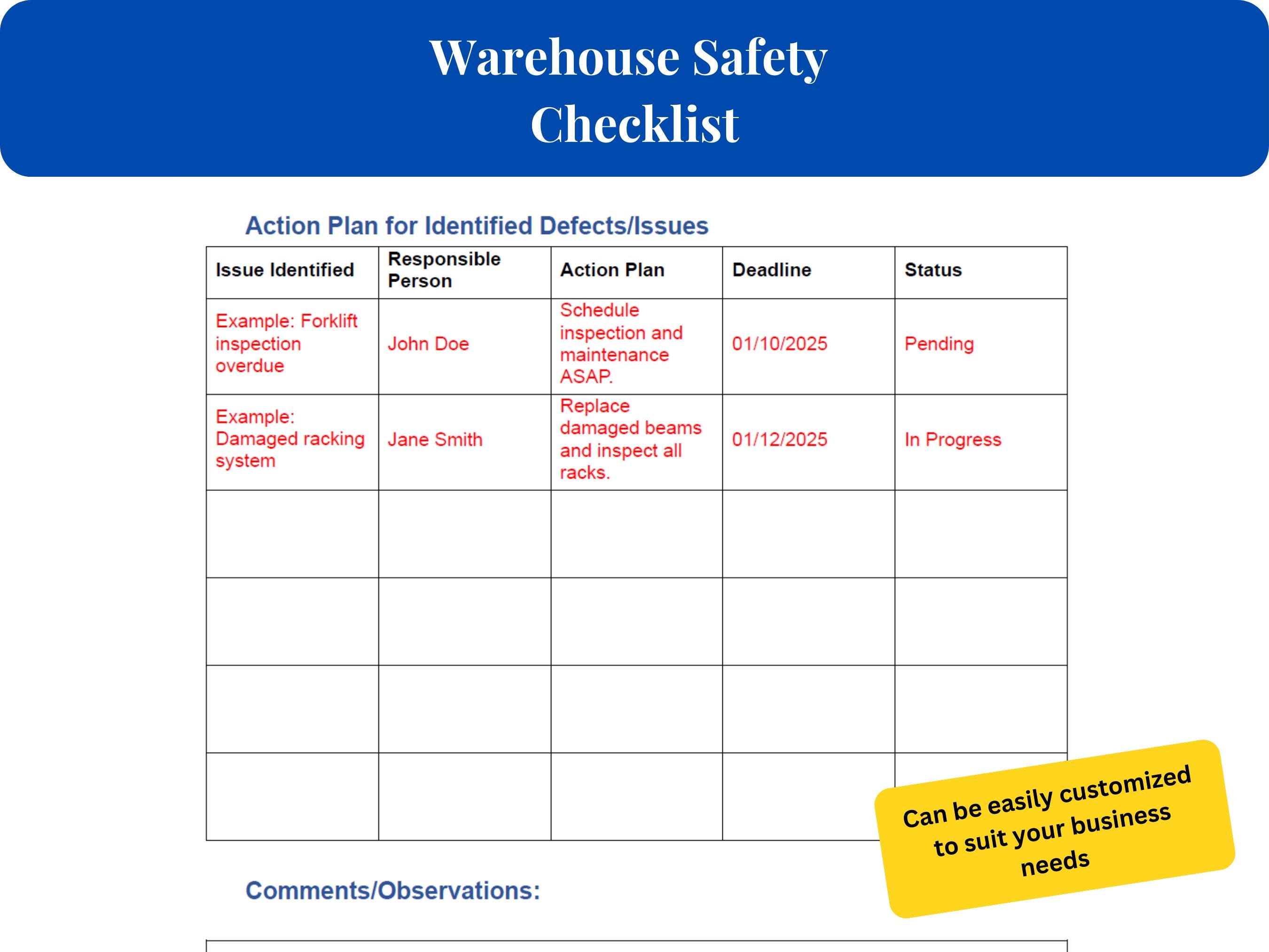 Warehouse Safety Checklist Template | Comprehensive H&S Audit Tool ...