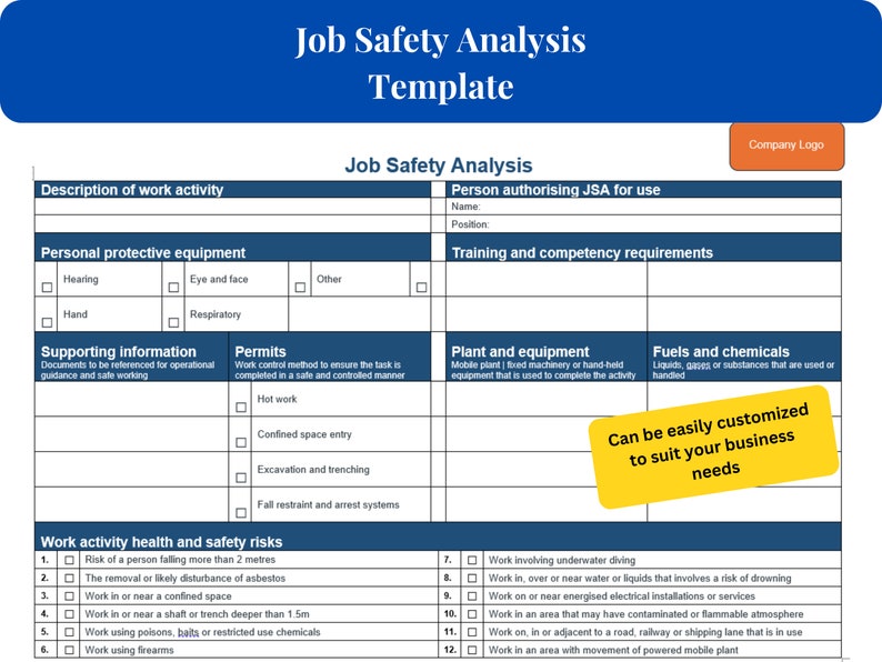Job Safety Analysis Template: Hazard & Risk Assessment (MS Word) - Etsy