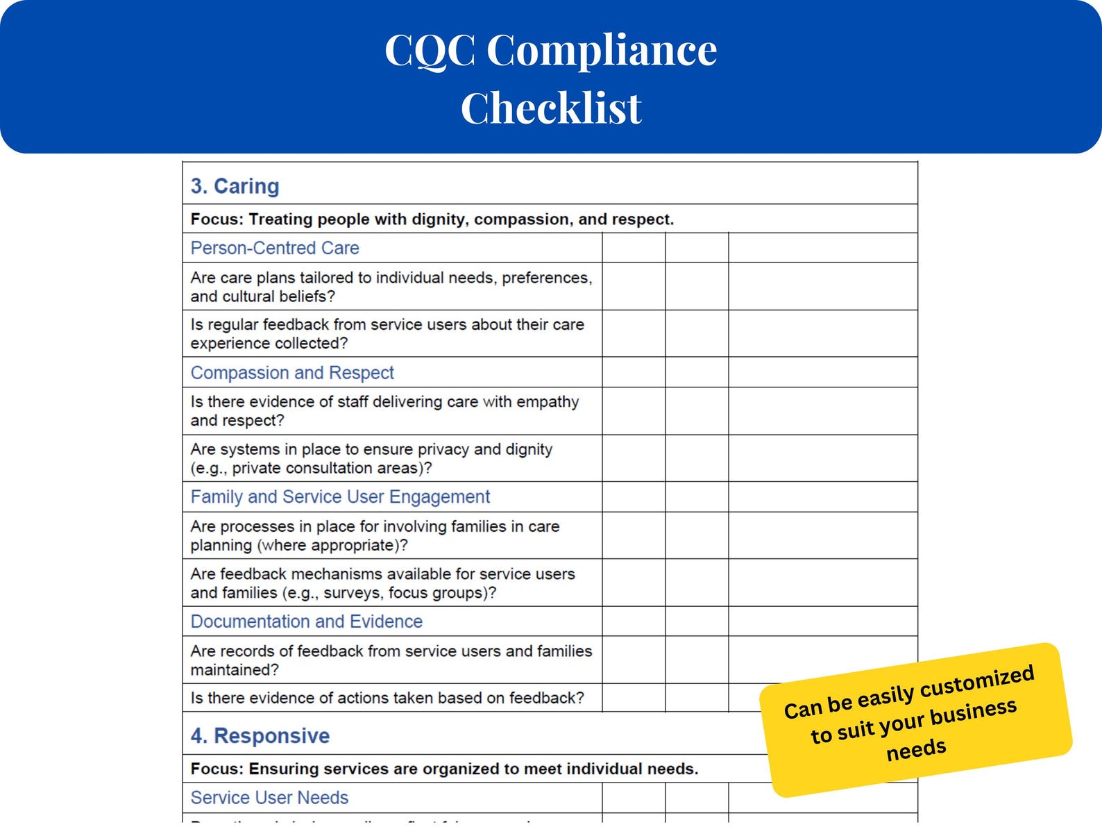 CQC Compliance Checklist: Health & Safety, Risk Management (digital ...