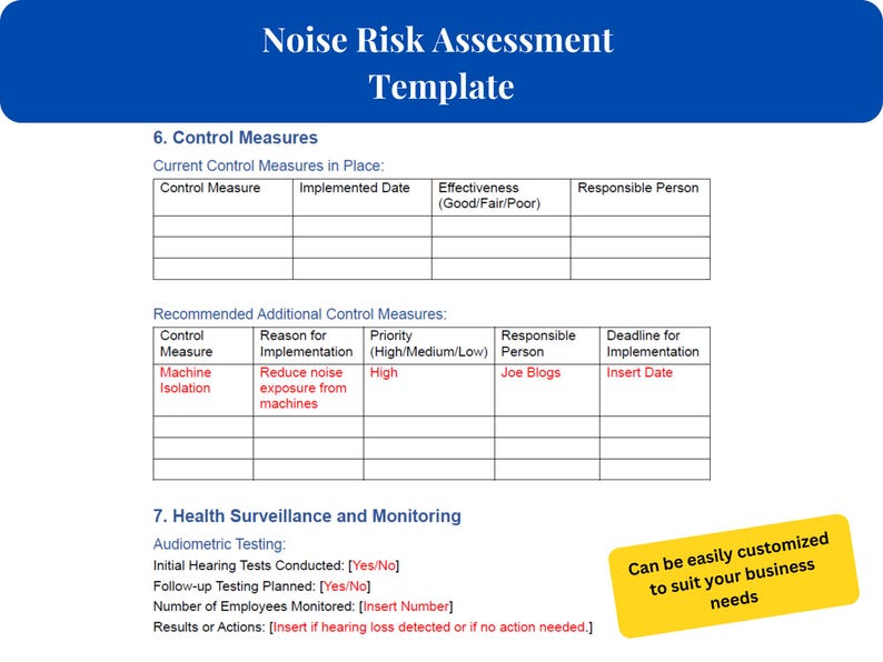 OSHA Noise Risk Assessment Template: ISO Workplace Safety Checklist - Etsy