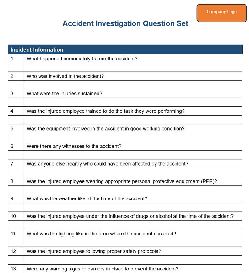 Complete Accident Investigation Question Set 140 Selectable Questions ...