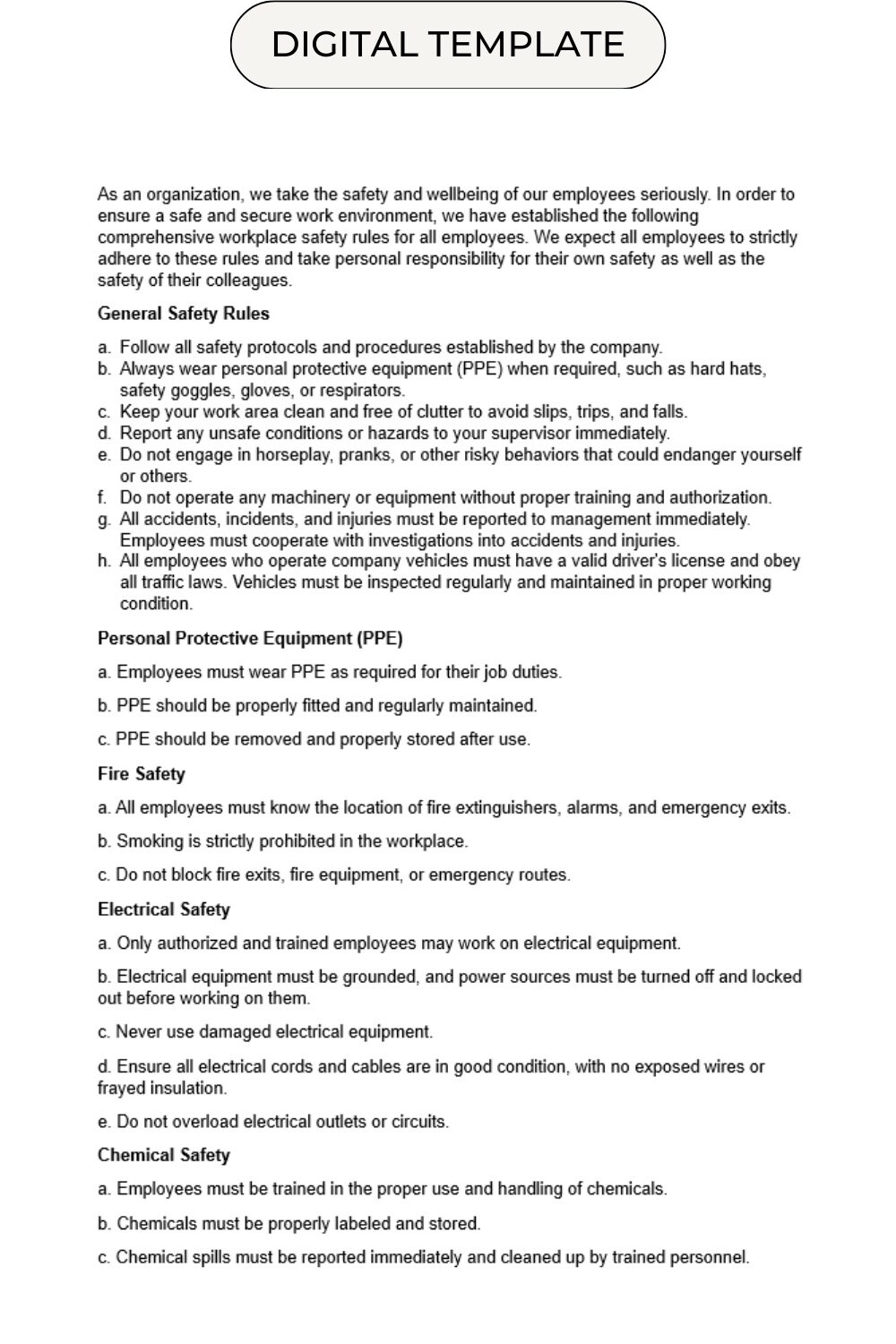 Complete Employee Safety Rules Template Ensure Workplace Security ...