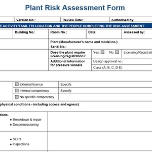 Comprehensive Plant Risk Assessment Form - Instant Download, Editable ...