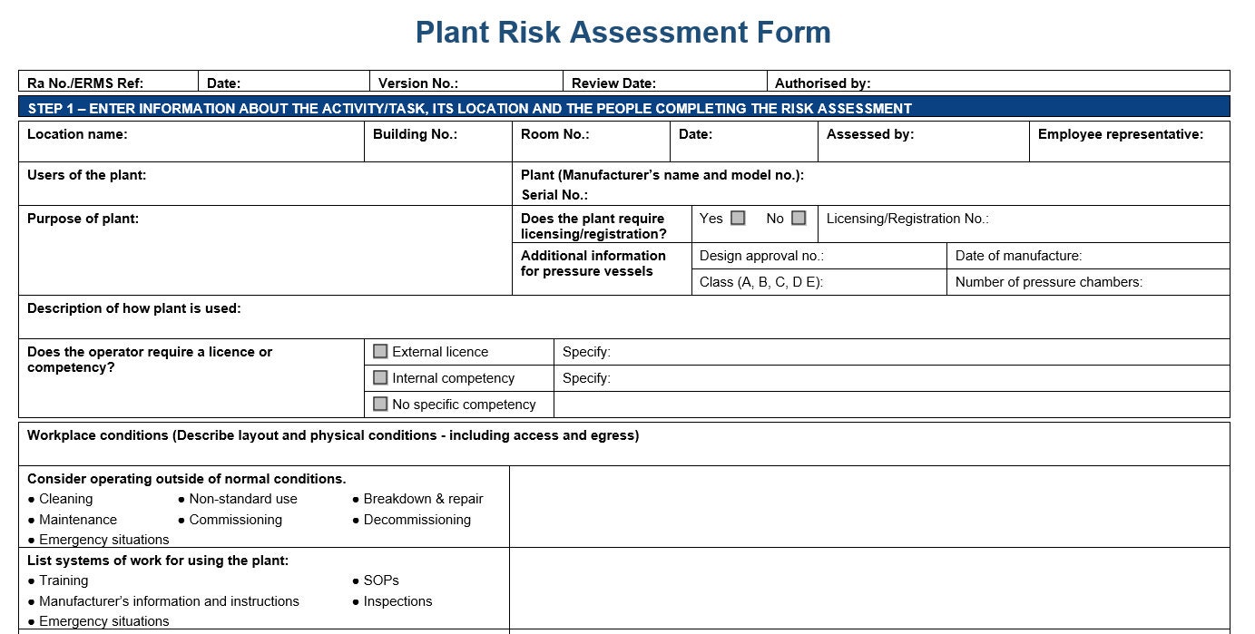 Comprehensive Plant Risk Assessment Form - Instant Download, Editable ...