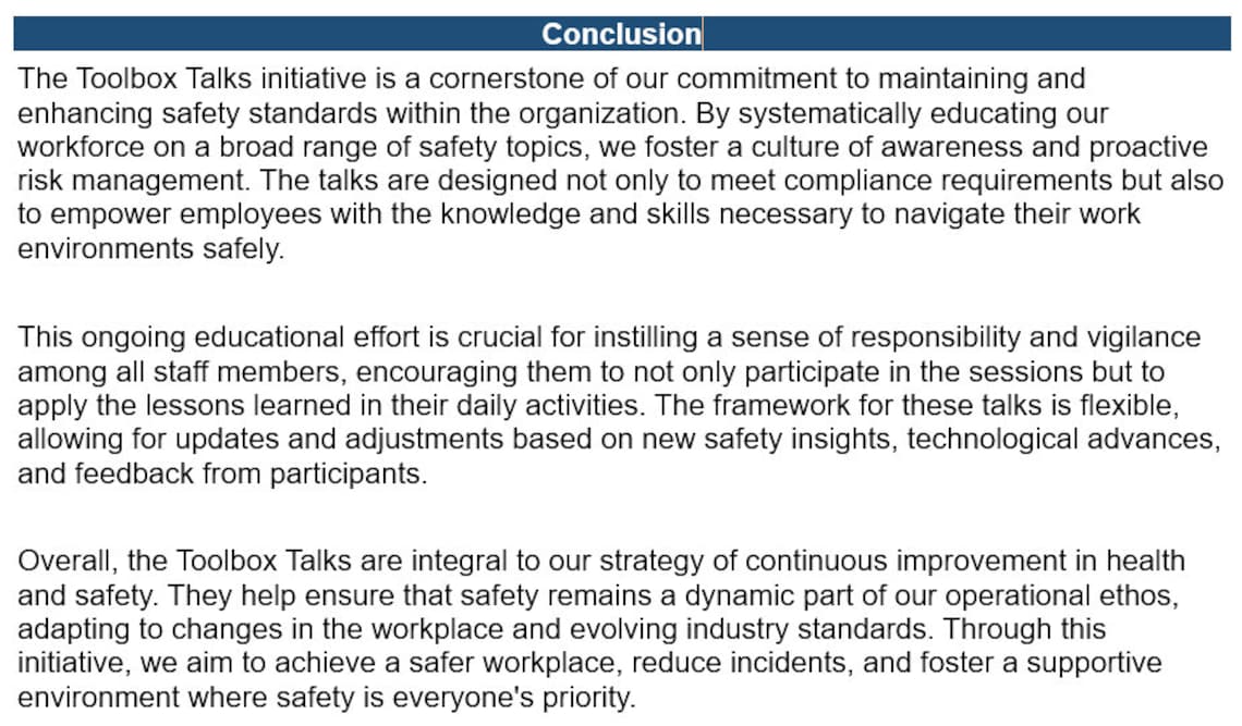 Toolbox Talk Template, Procedure, and Sign off Sheet for Workplace ...