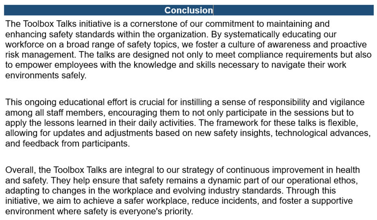 Toolbox Talk Template, Procedure, and Sign off Sheet for Workplace ...