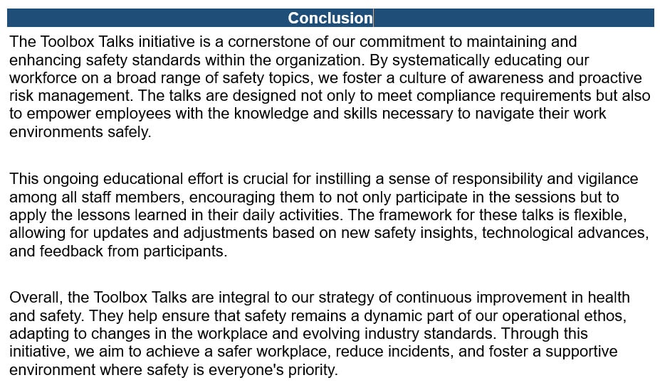 Toolbox Talk Template, Procedure, and Sign off Sheet for Workplace ...