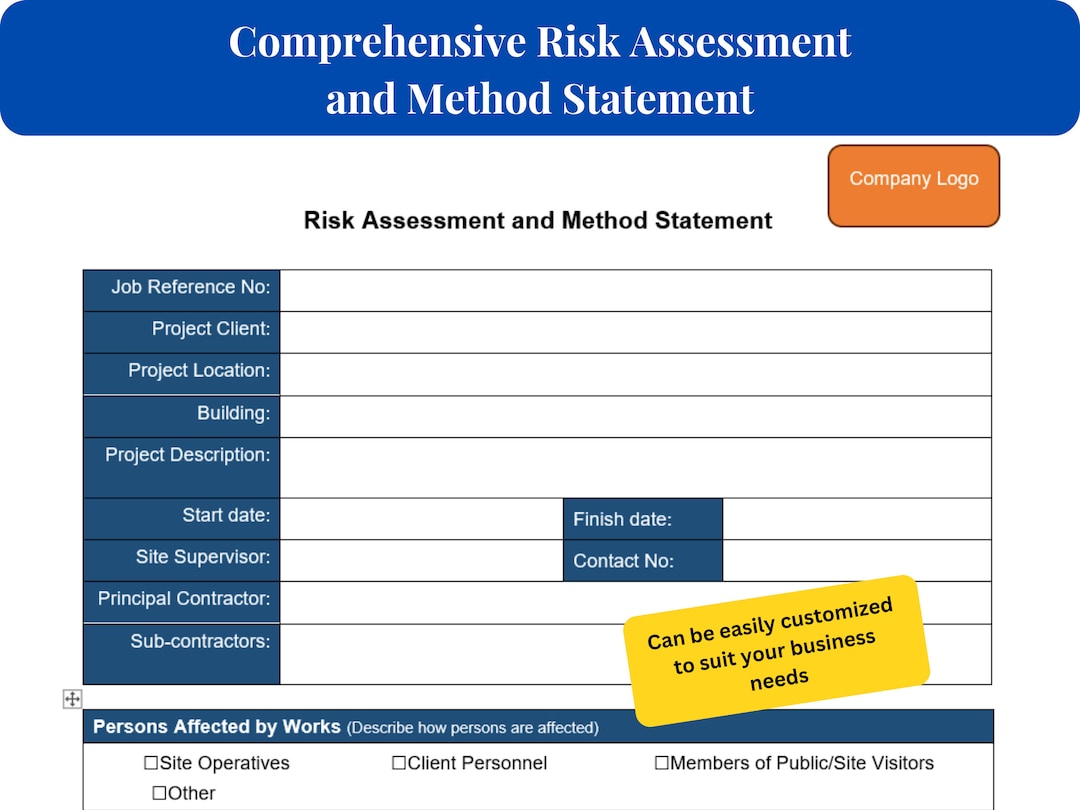 Risk Assessment and Method Statement Word Template - H&S Editable | RAMS Template | Construction ...