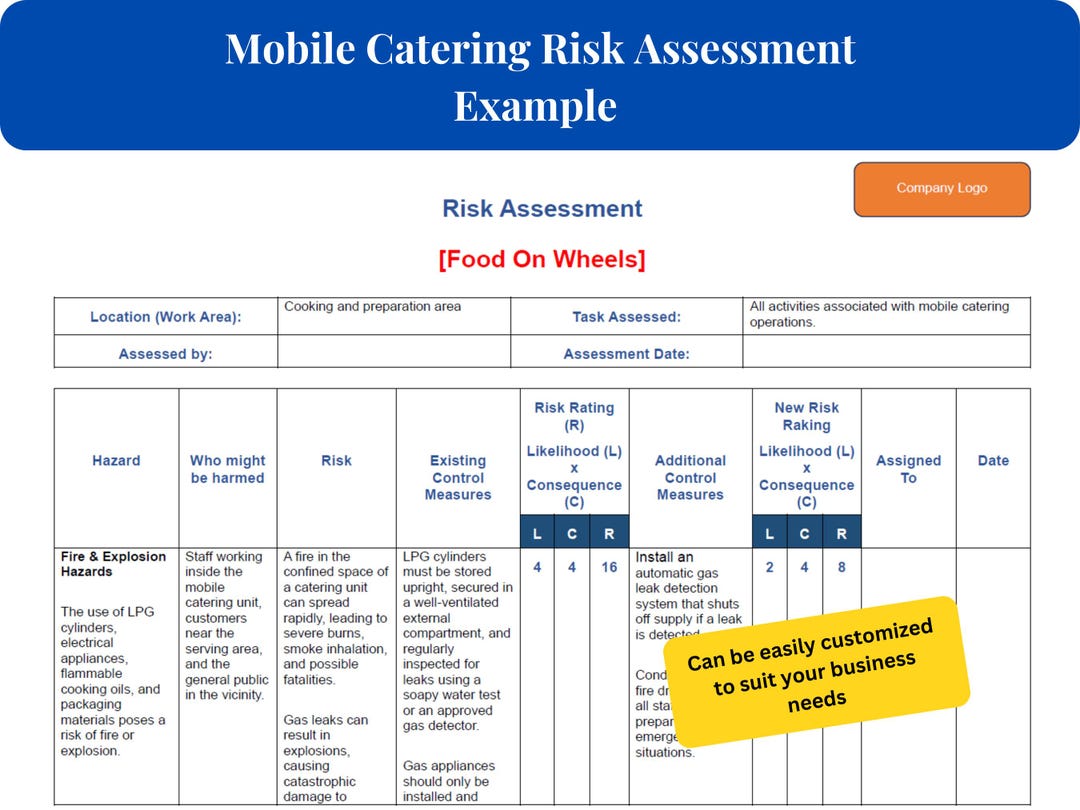 Mobile Catering Risk Assessment Template Food Truck Safety Checklist ...