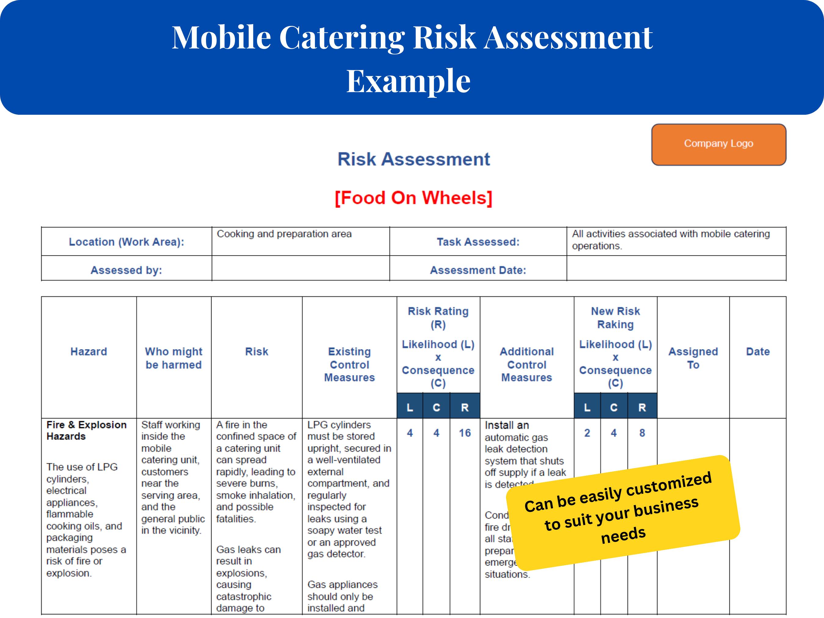 Mobile Catering Risk Assessment Template Food Truck Safety Checklist ...