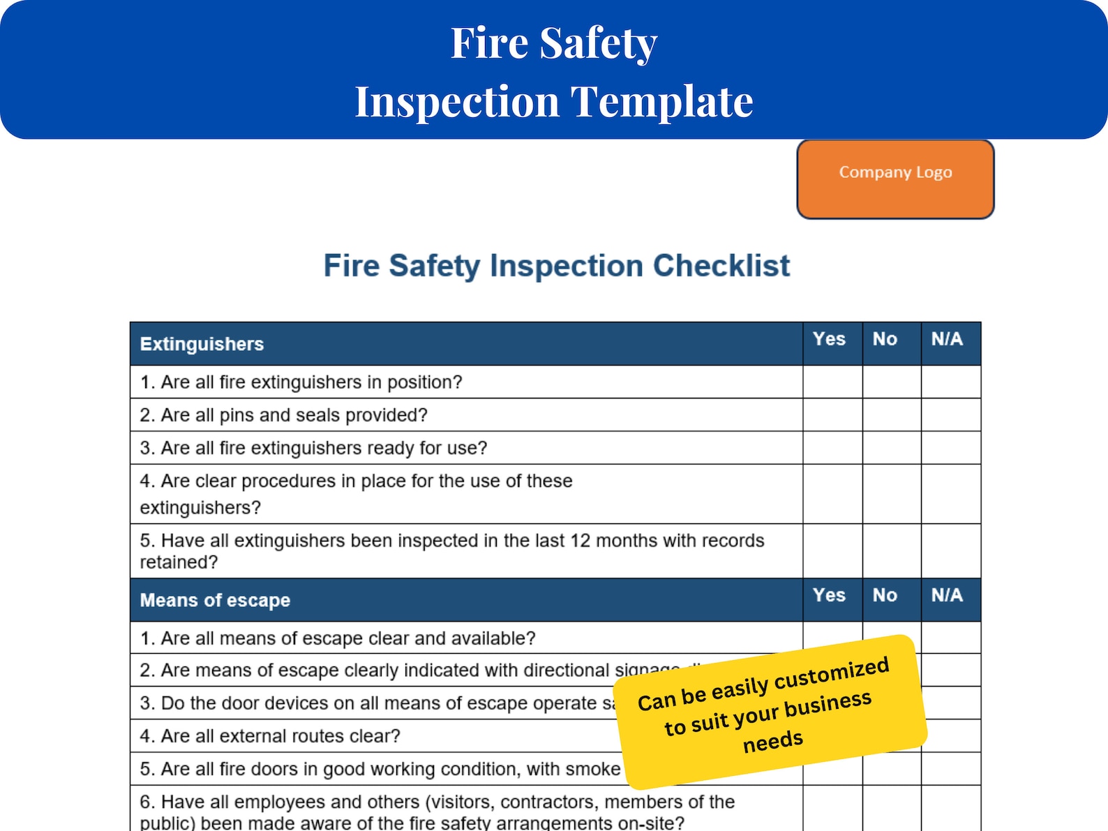 Comprehensive Fire Safety Inspection Template Word | Fire Safety ...