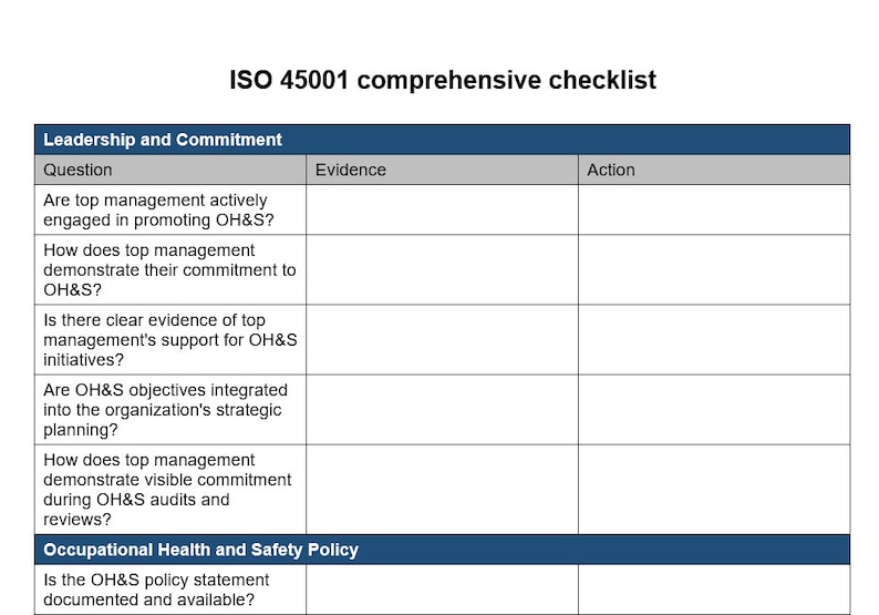 ISO 45001 Checklist for Hassle-free Audit Success | Comprehensive ISO ...