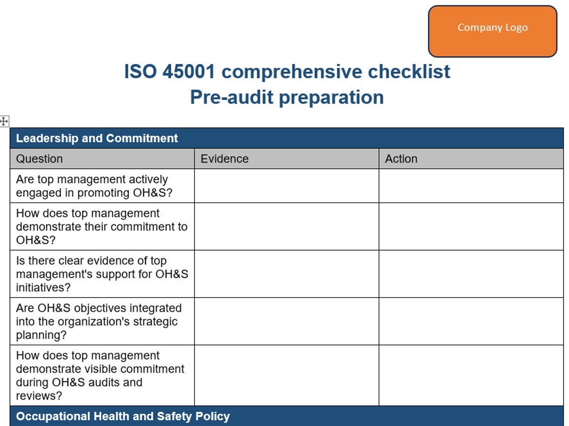 ISO 45001 Checklist for Hassle-free Audit Success | Comprehensive ISO ...