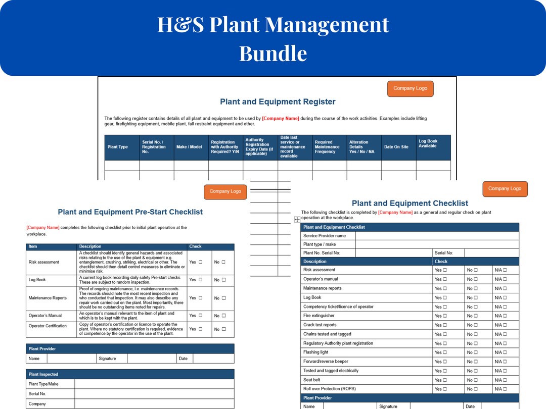 Plant & Equipment Safety Checklist Templates: Register, Pre-use, Review ...