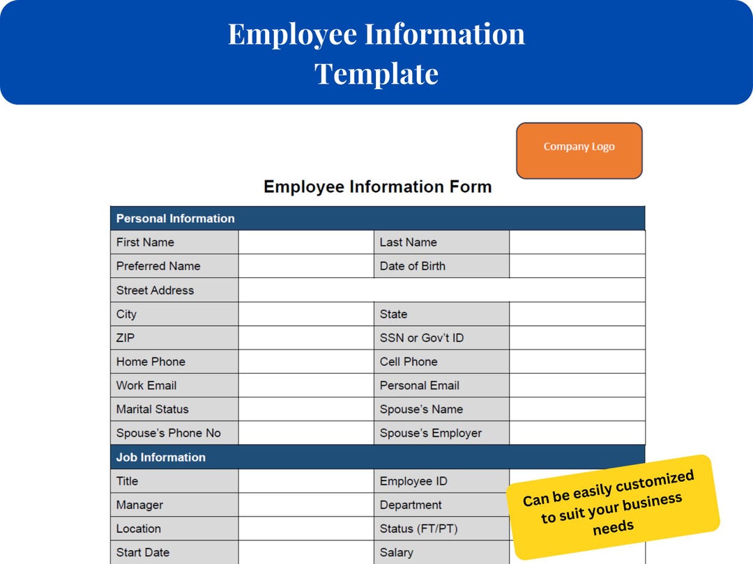Employee Information Form Template | Editable HR Document for Personal ...