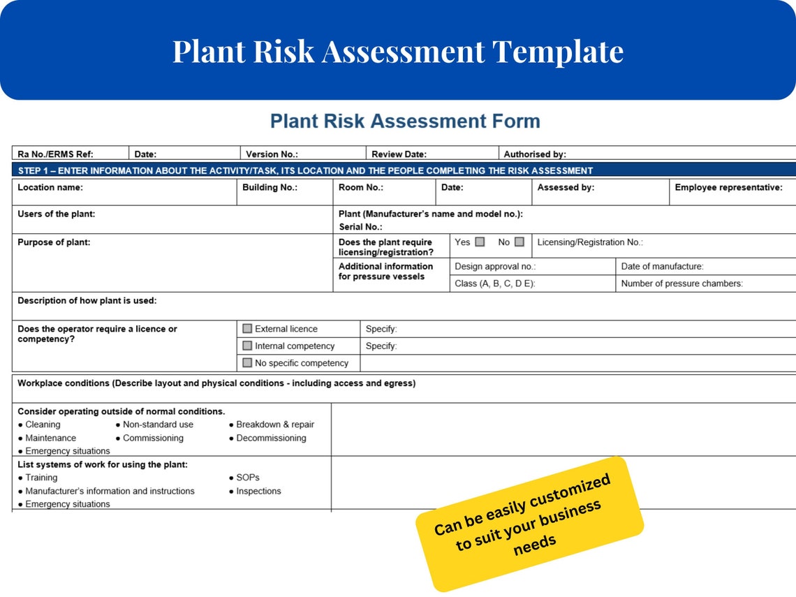 Comprehensive Plant Risk Assessment Form - Instant Download, Editable ...