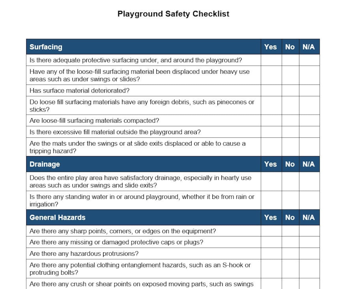 Complete Playground Safety Inspection Template | Playground Inspection ...