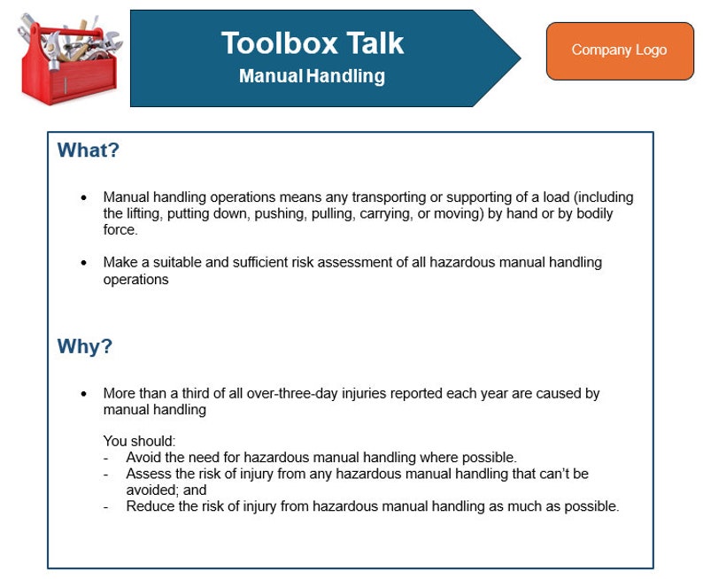 Manual Handling Toolbox Talk Template: Customizable Safety Training ...