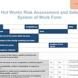 Hot Works Risk Assessment Template: Safe System of Work (digital ...