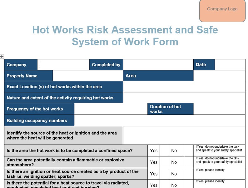 Hot Works Risk Assessment and Safe System of Work Template | Hot Works ...