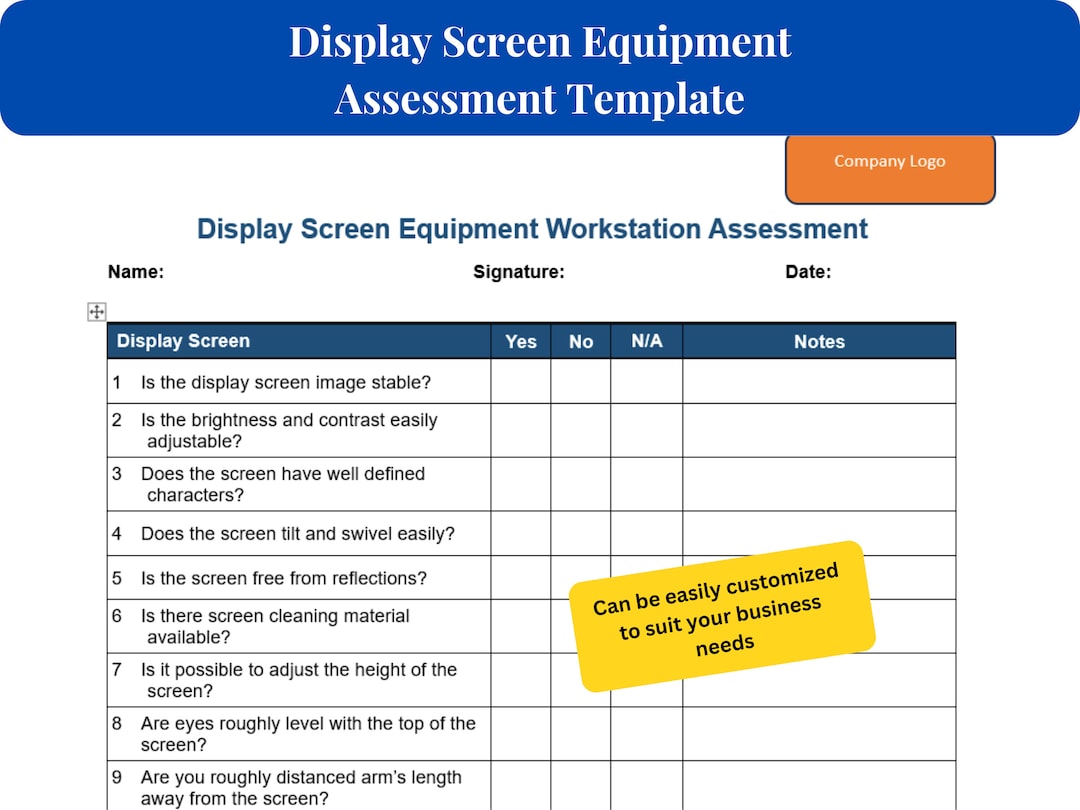 Display Screen Equipment Workstation Assessment Template for Office ...