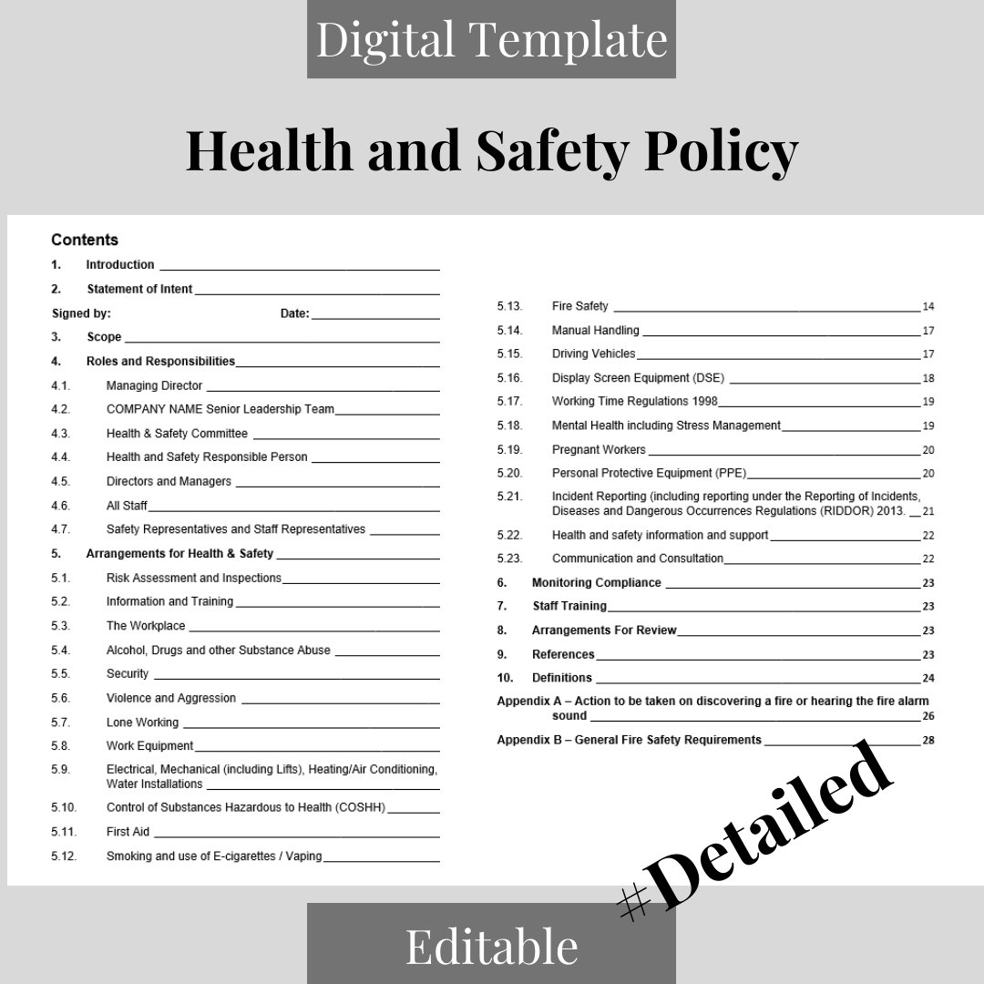 Comprehensive Health and Safety Policy Template With Statement of ...