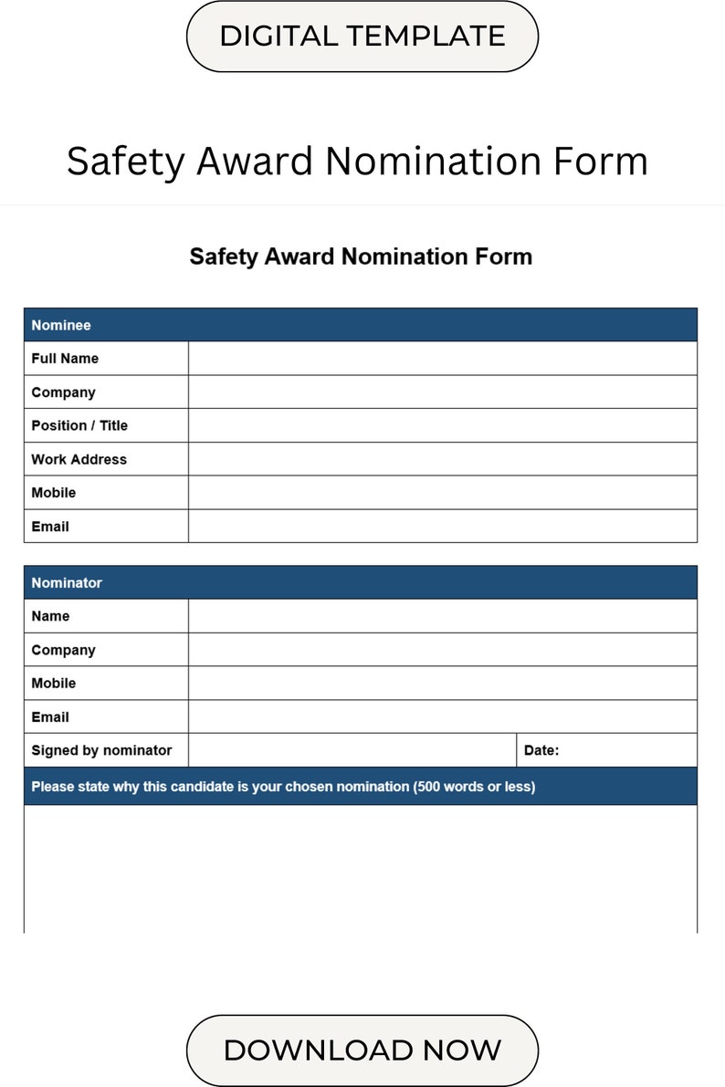 Printable Safety Award Nomination Form Employee Recognition Template printable-safety-award-nomination-form-employee-recognition-template