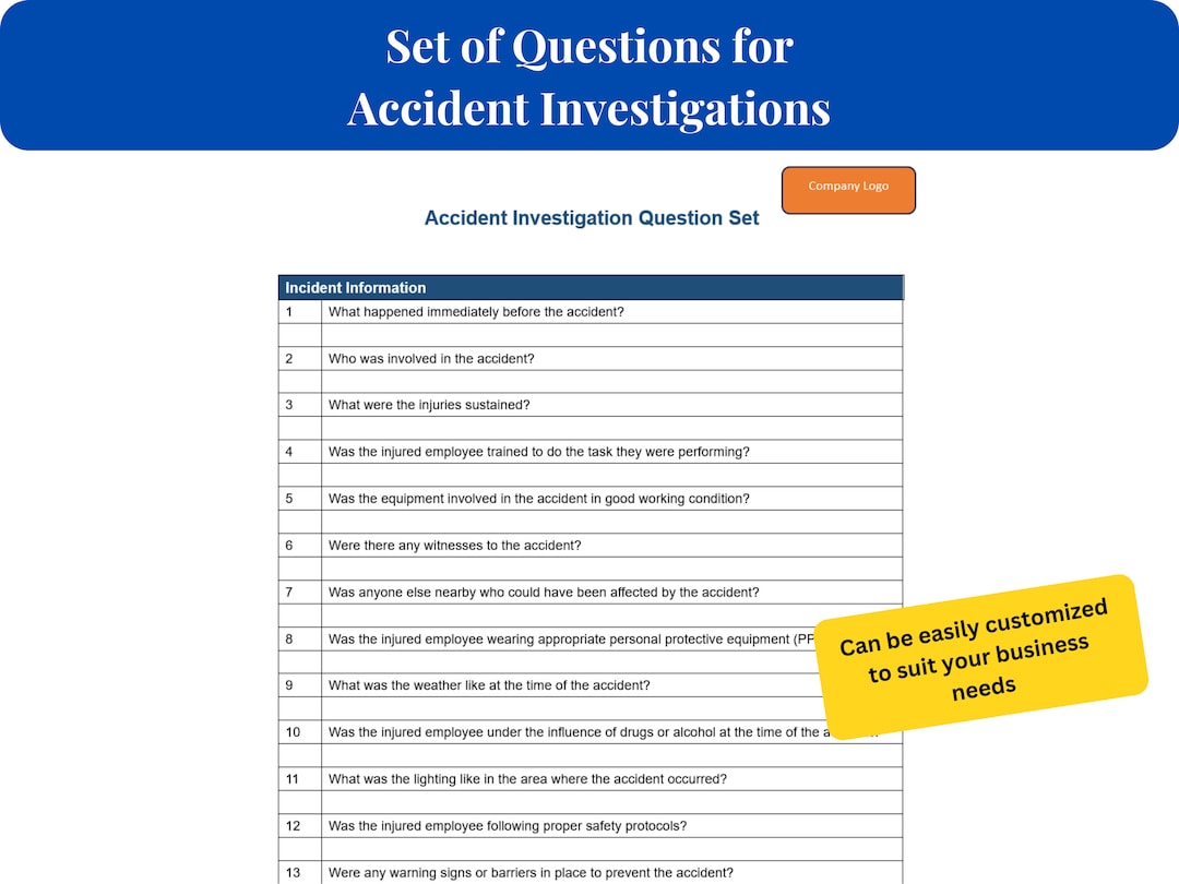 Complete Accident Investigation Question Set 140 Selectable Questions ...