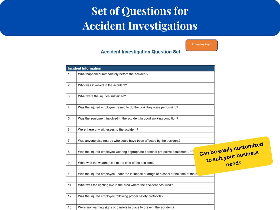Complete Accident Investigation Question Set - 140 Selectable Questions ...