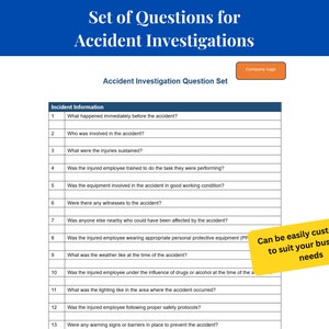 Complete Accident Investigation Question Set 140 Selectable Questions ...