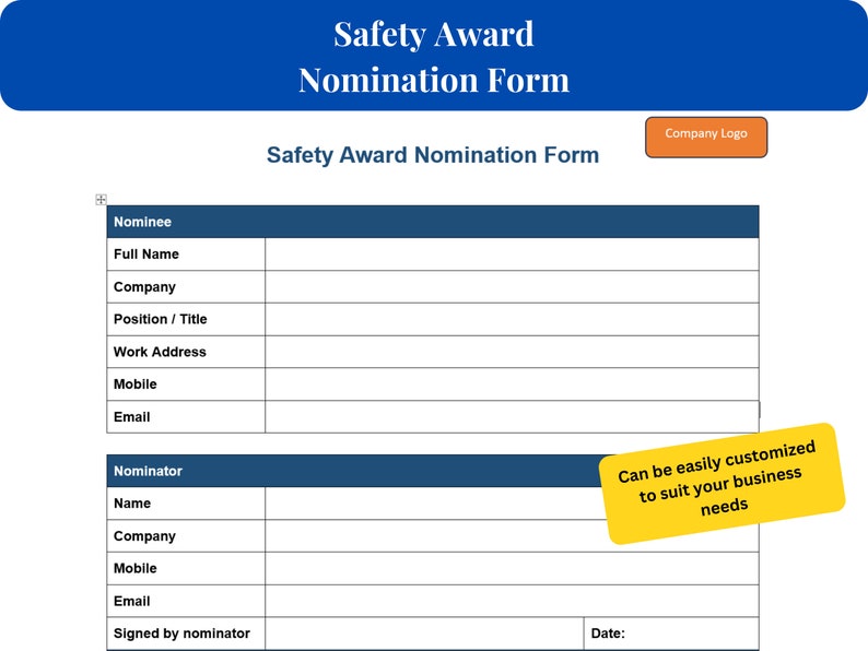 Complete Safety Award Nomination Form - Employee Recognition Template ...