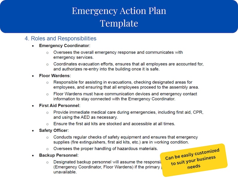 Emergency Action Plan Template | Editable 6-page Emergency Procedure ...