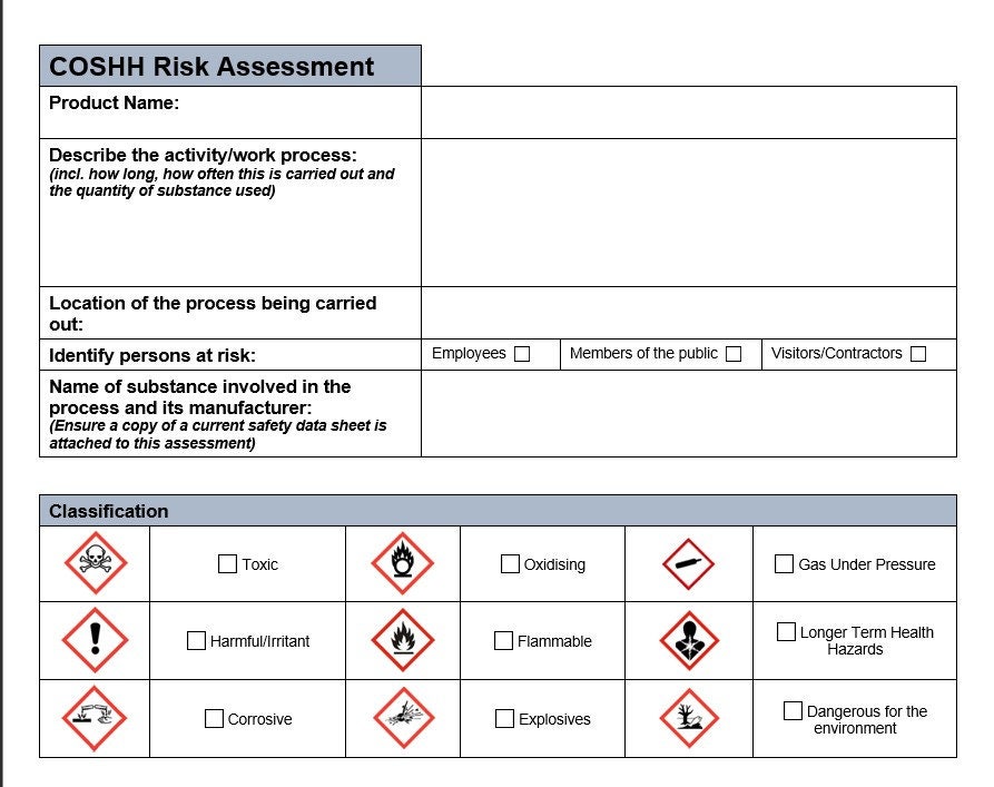 COSHH Risk Assessment Template | COSHH Risk Assessment Checklist ...