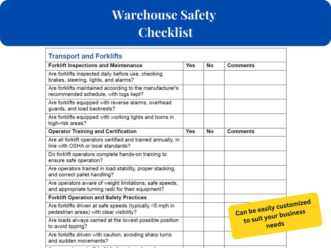 Warehouse Safety Checklist Template | Comprehensive H&S Audit Tool ...