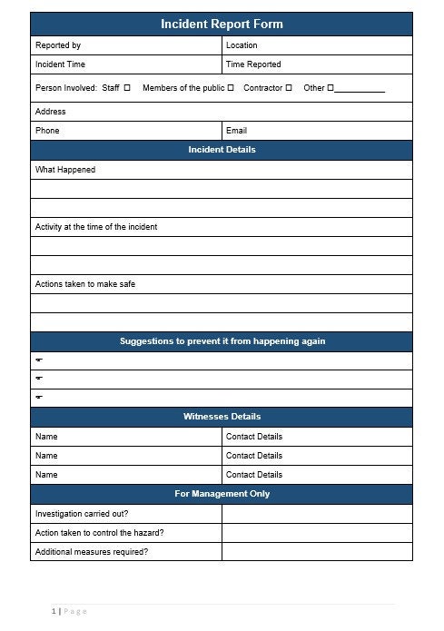 Incident Report Form | Incident Reporting Template | Incident Record ...