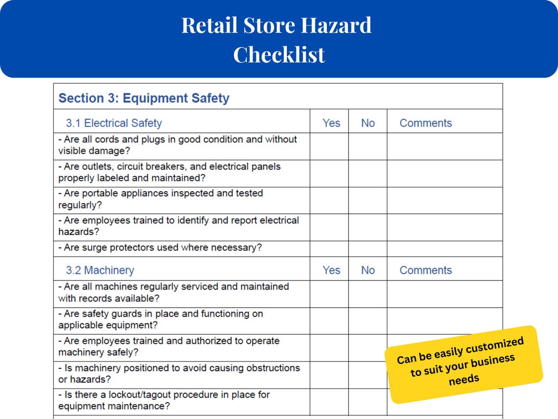 Retail Store Safety Checklist Template | OSHA Compliant Risk Assessment ...