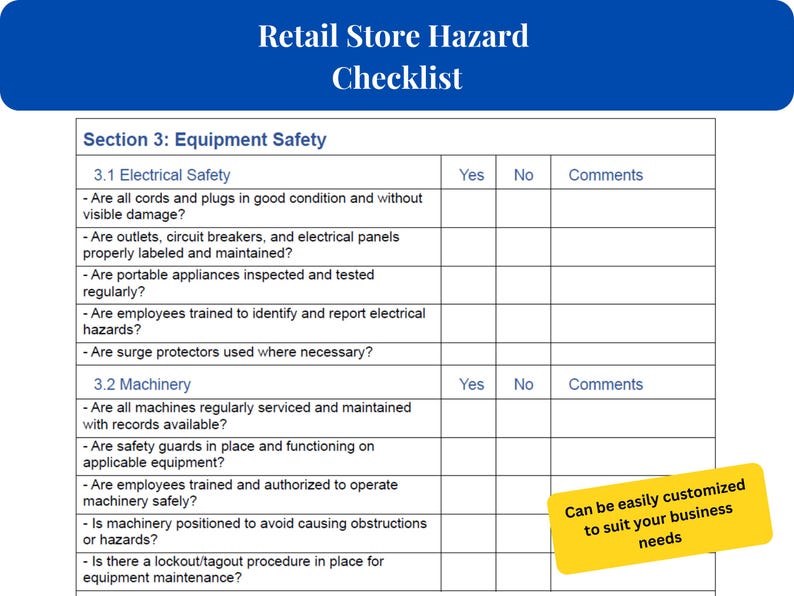 Retail Store Safety Checklist Template | OSHA Compliant Risk Assessment ...