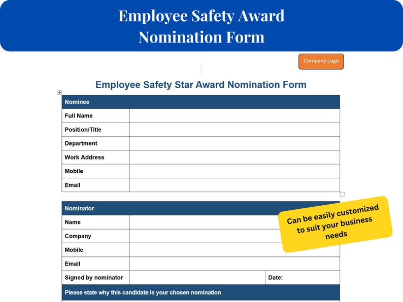 Complete Safety Award Nomination Form - Employee Recognition Template ...
