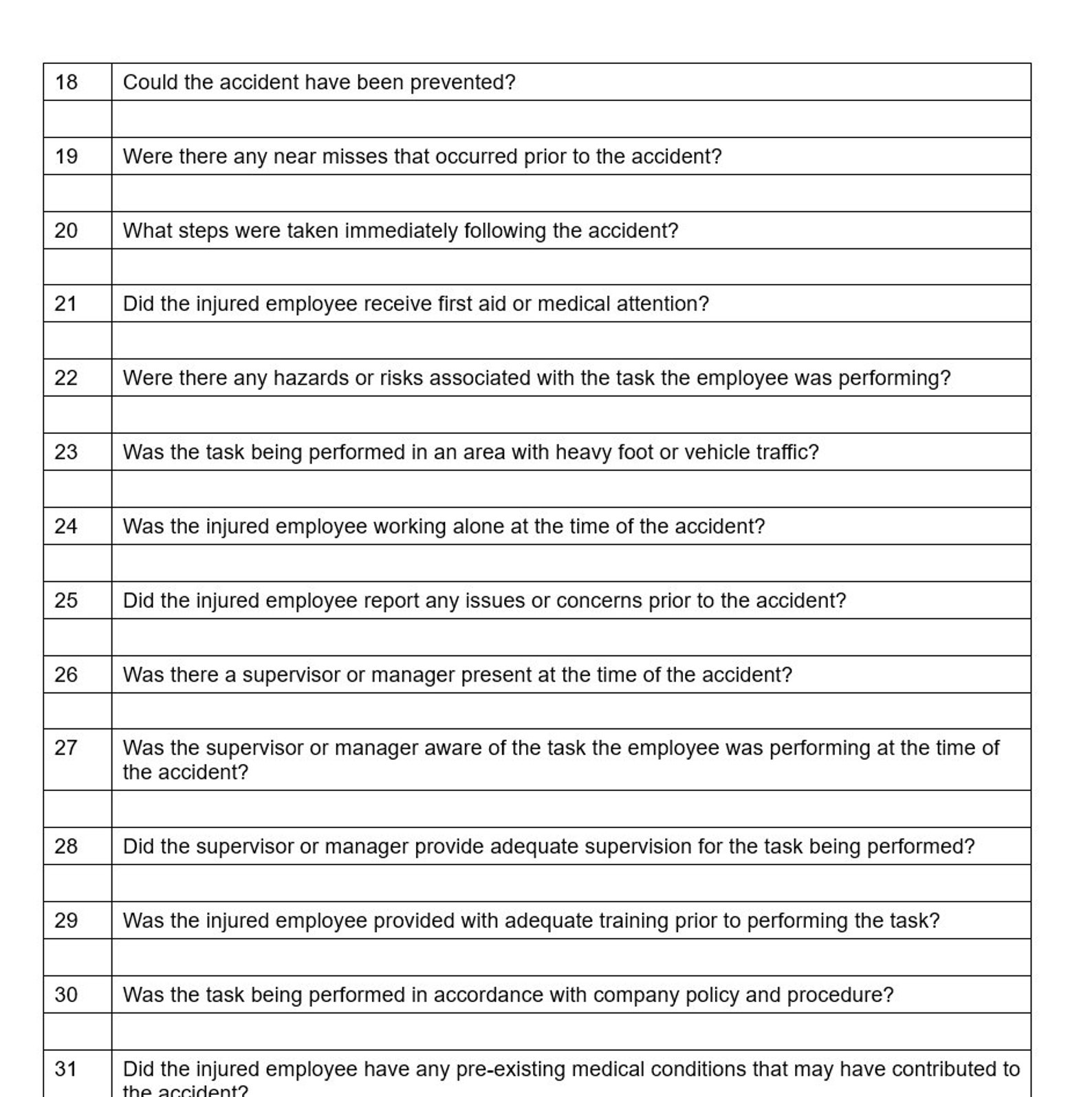 Complete Accident Investigation Question Set - 140 Selectable Questions ...