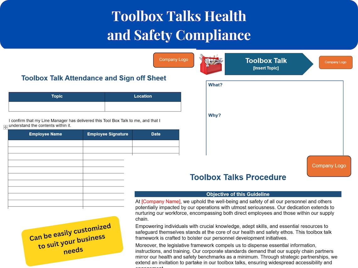 Toolbox Talk Template, Procedure, and Sign off Sheet for Workplace ...