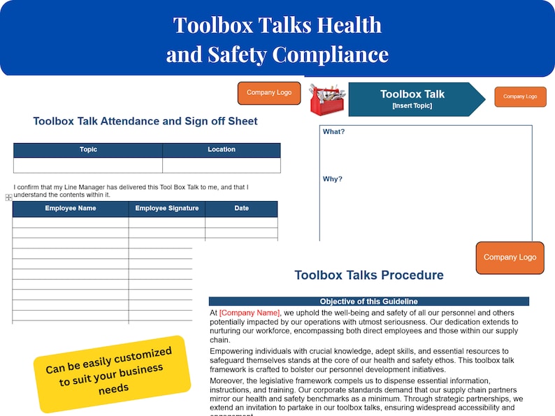 Toolbox Talk Template, Procedure, and Sign off Sheet for Workplace ...