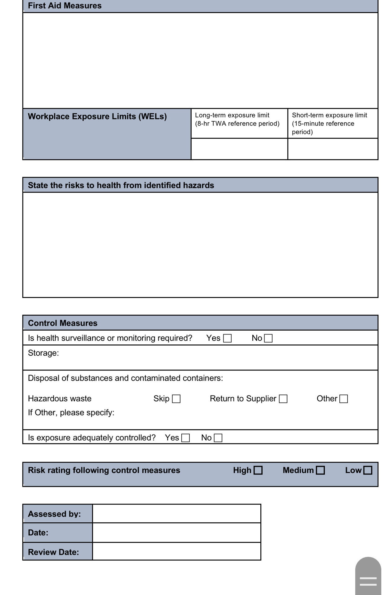 COSHH Risk Assessment Template | COSHH Risk Assessment Checklist ...