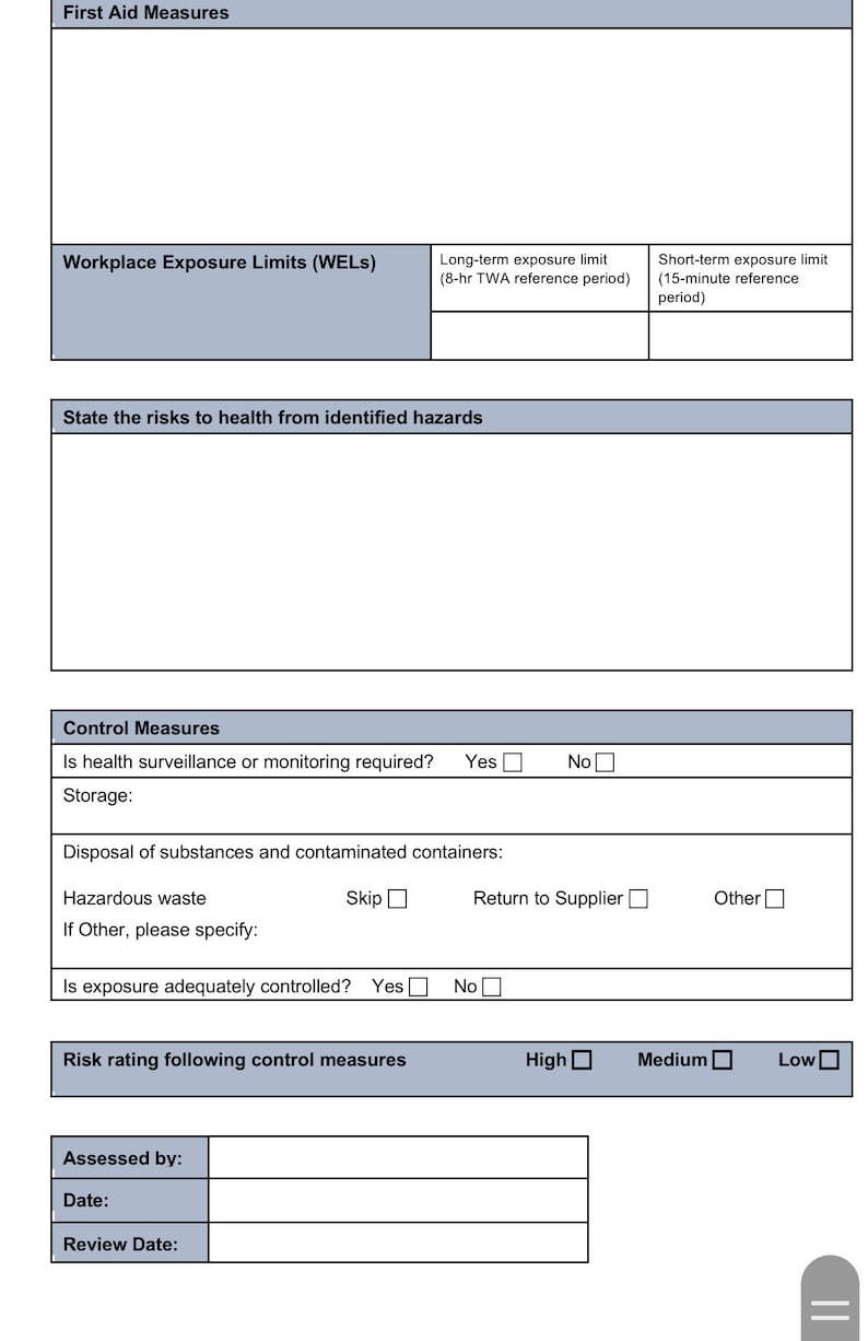COSHH Risk Assessment Template | COSHH Risk Assessment Checklist ...