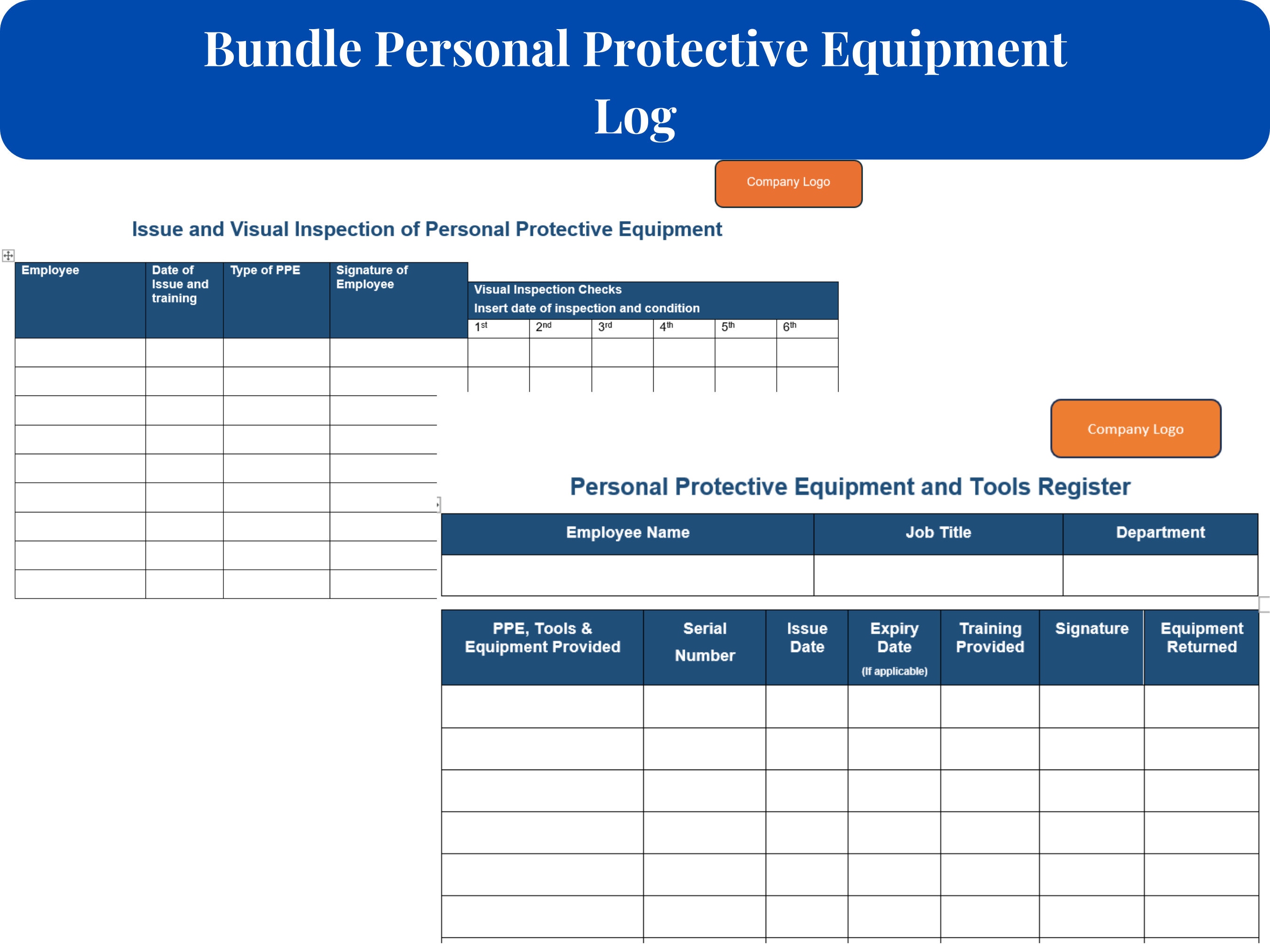 PPE Inspection Forms and Equipment Register Bundle | Editable H&S PPE ...