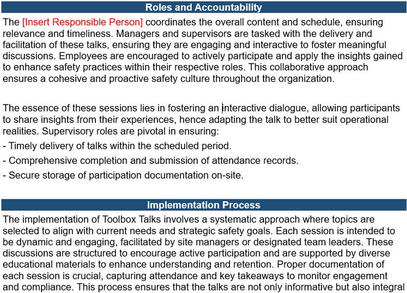 Toolbox Talk Template, Procedure, and Sign off Sheet for Workplace ...