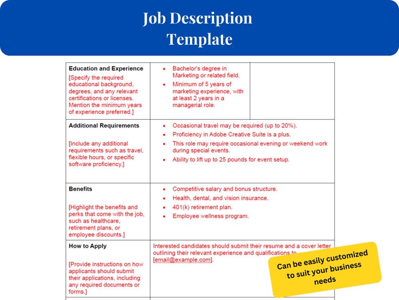 Editable Job Description Template | Professional HR Form With Examples ...